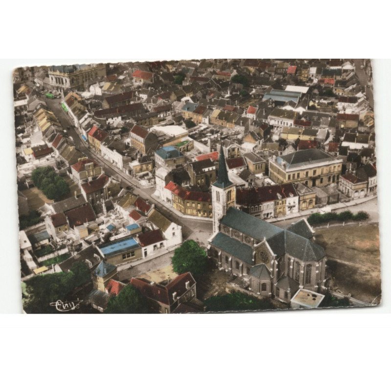 DENAIN: église saint-martin, rue de villars vue aérienne 10X15 - très ...